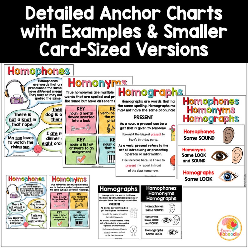 Homophones, Homographs, Homonyms Anchor Charts: Reading Skill Reference ...