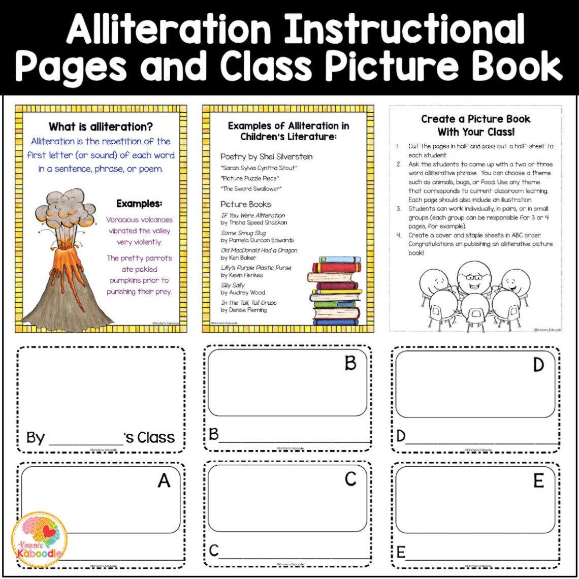 Alliteration Activities Task Cards, Anchor Charts, and Worksheets ...
