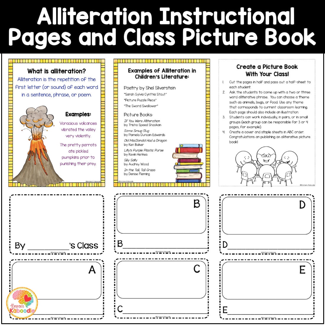 Alliteration Activities Task Cards, Anchor Charts, and Worksheets ...