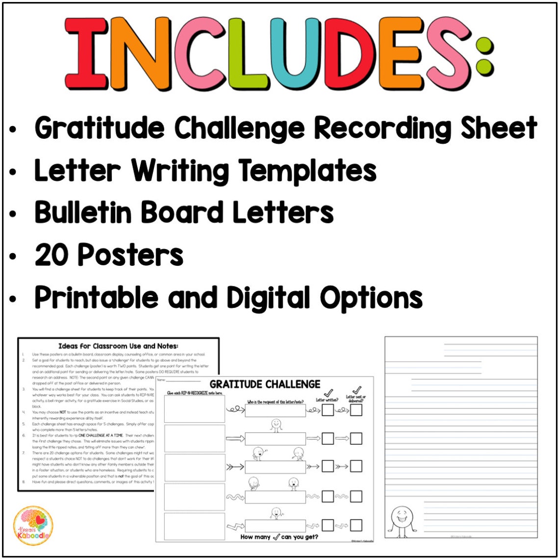 Gratitude Challenge Activities: Letter-writing for Thanksgiving and ...