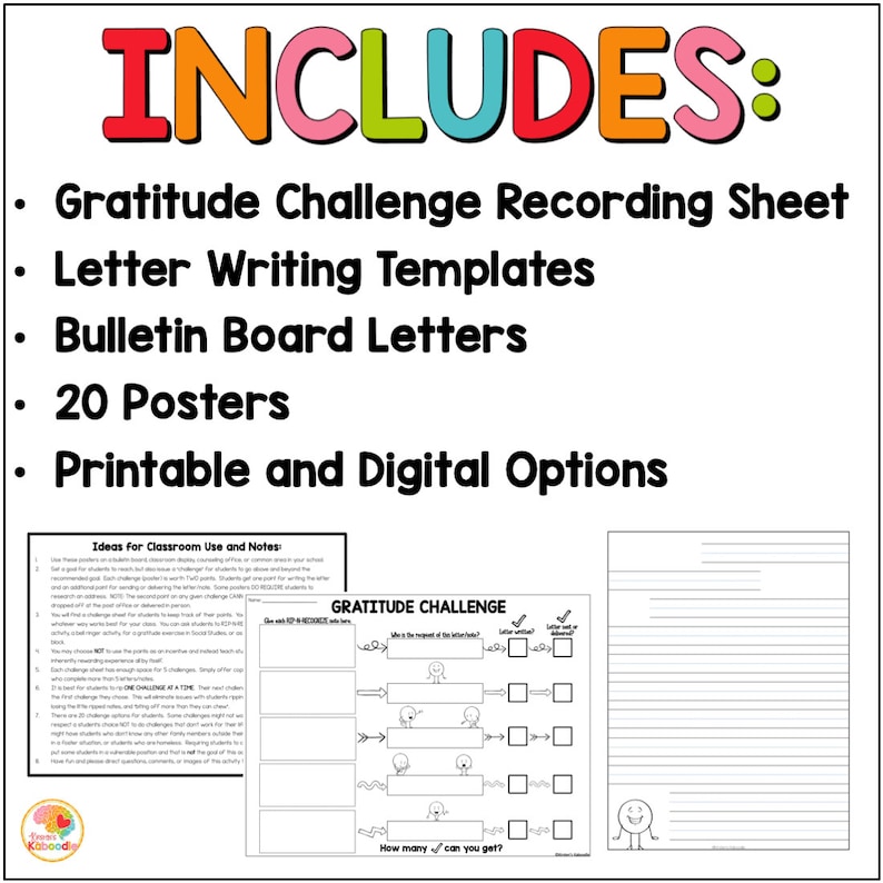 Gratitude Challenge Activities: Letter-writing for Thanksgiving and ...