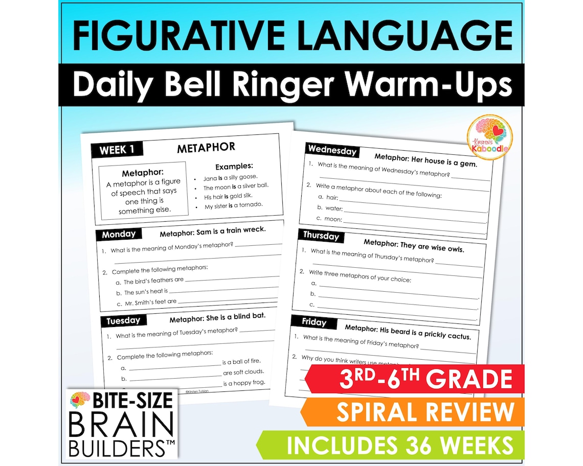 Figurative Language Activities: Daily Warm-up Bell Ringer Journal (bite ...