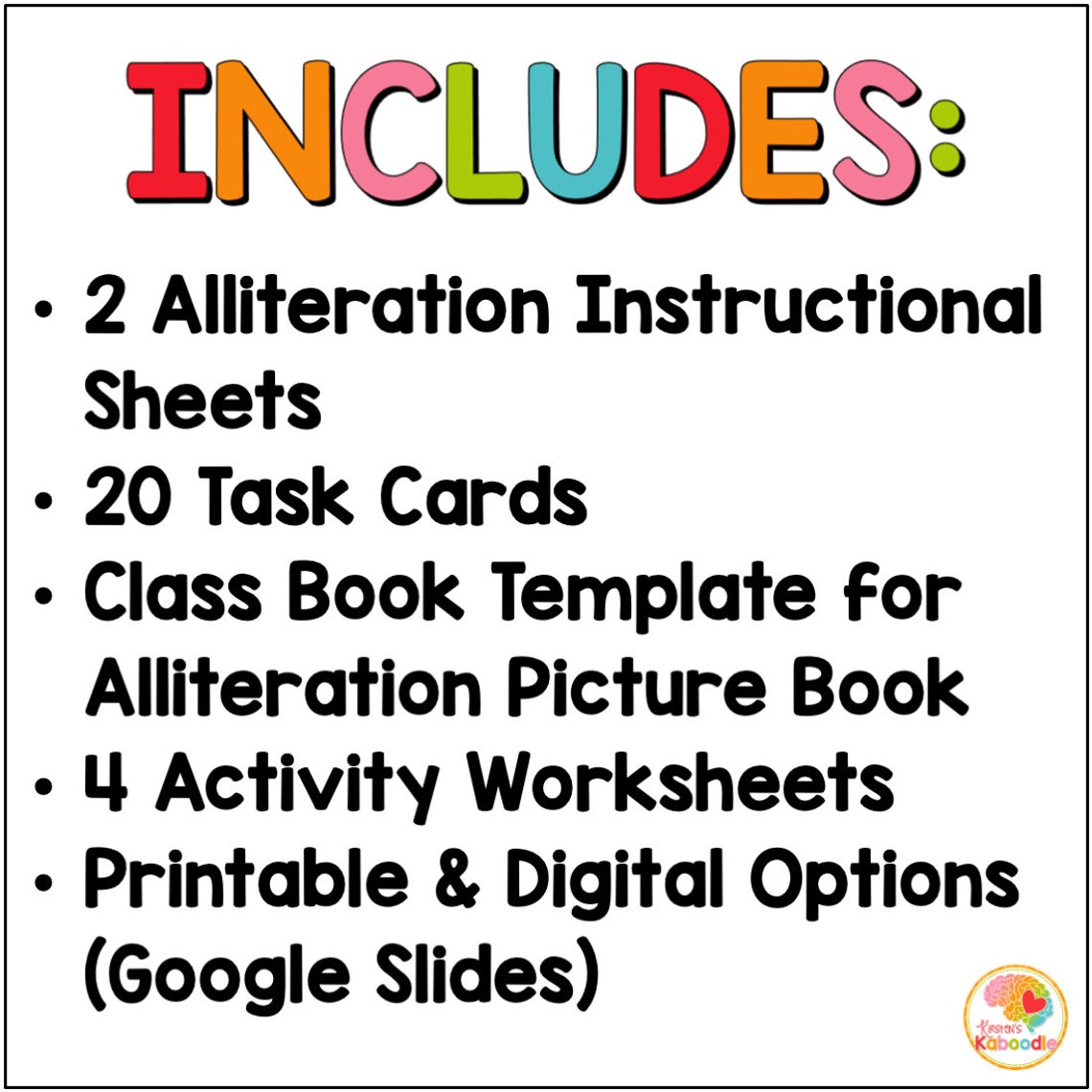 Alliteration Activities Task Cards, Anchor Charts, and Worksheets ...