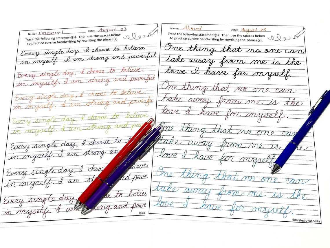 Cursive Handwriting Practice for Kids Using Positive Affirmations and ...