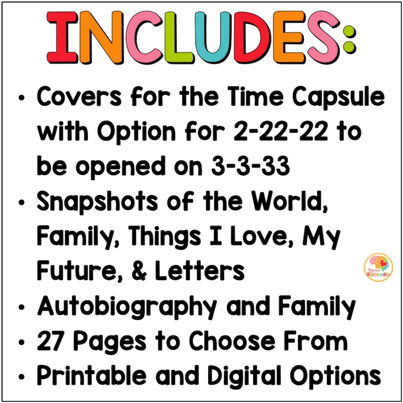 Time Capsule Printable Activities | Beginning of Year, New Years, End ...