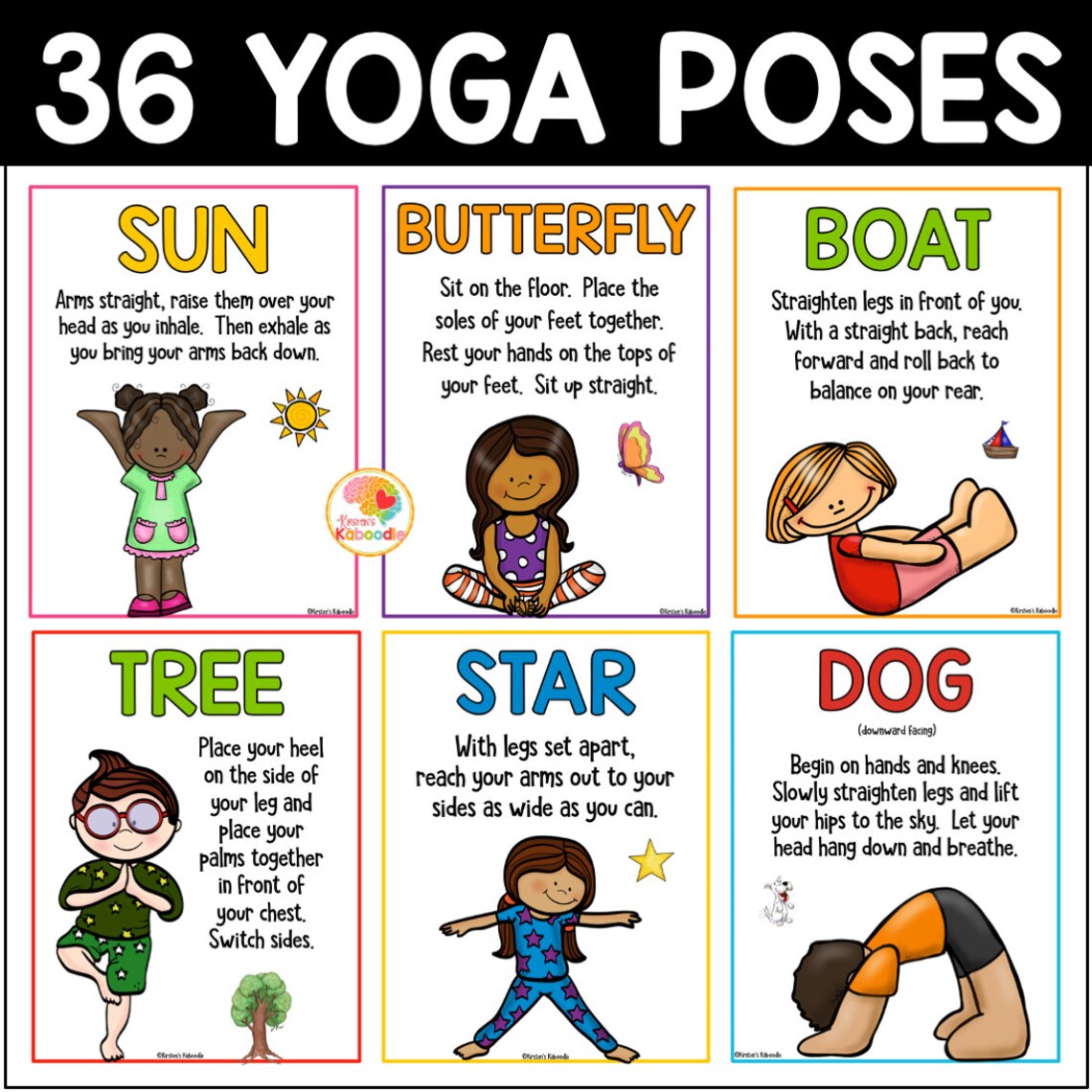 Printable Yoga Cards for Kids: Yoga Poses Posters for Cool Down Corner ...