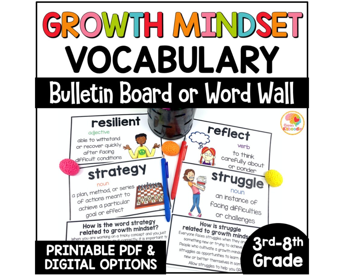 Growth Mindset Vocabulary for Bulletin Board Word Wall or - Etsy