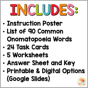 Onomatopoeia Activities Task Cards, Worksheets, and Anchor Charts ...