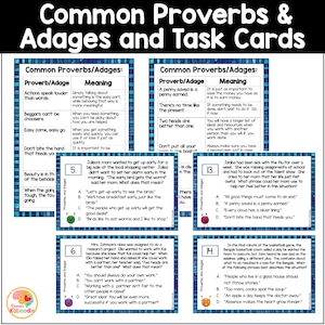 Proverbs and Adages Activities: Task Cards, Anchor Charts, and ...