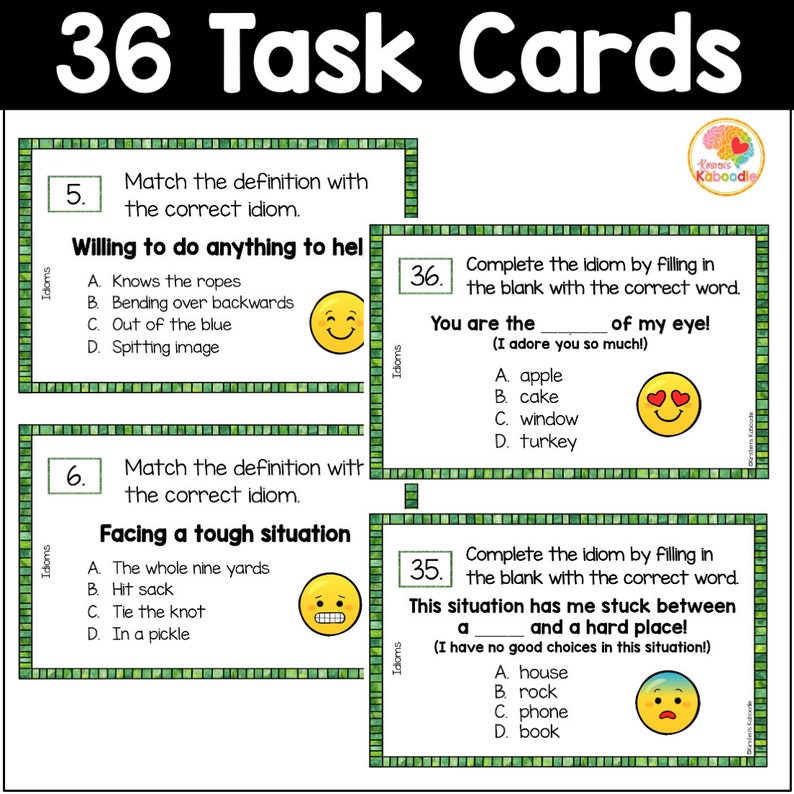 Idioms Worksheets, Task Cards, and Anchor Charts - Etsy