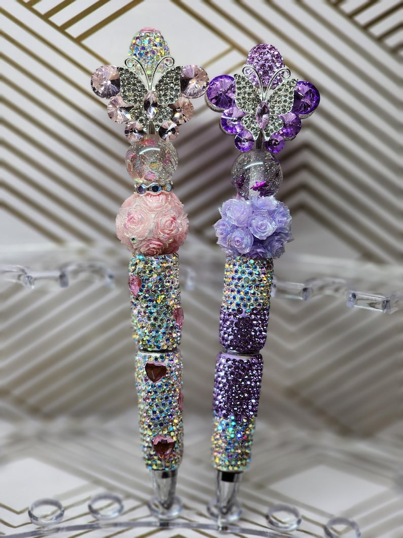 Rhinestone Beaded Bling Fancy Black Ink Pen ~ With Refill ~ Writing ...