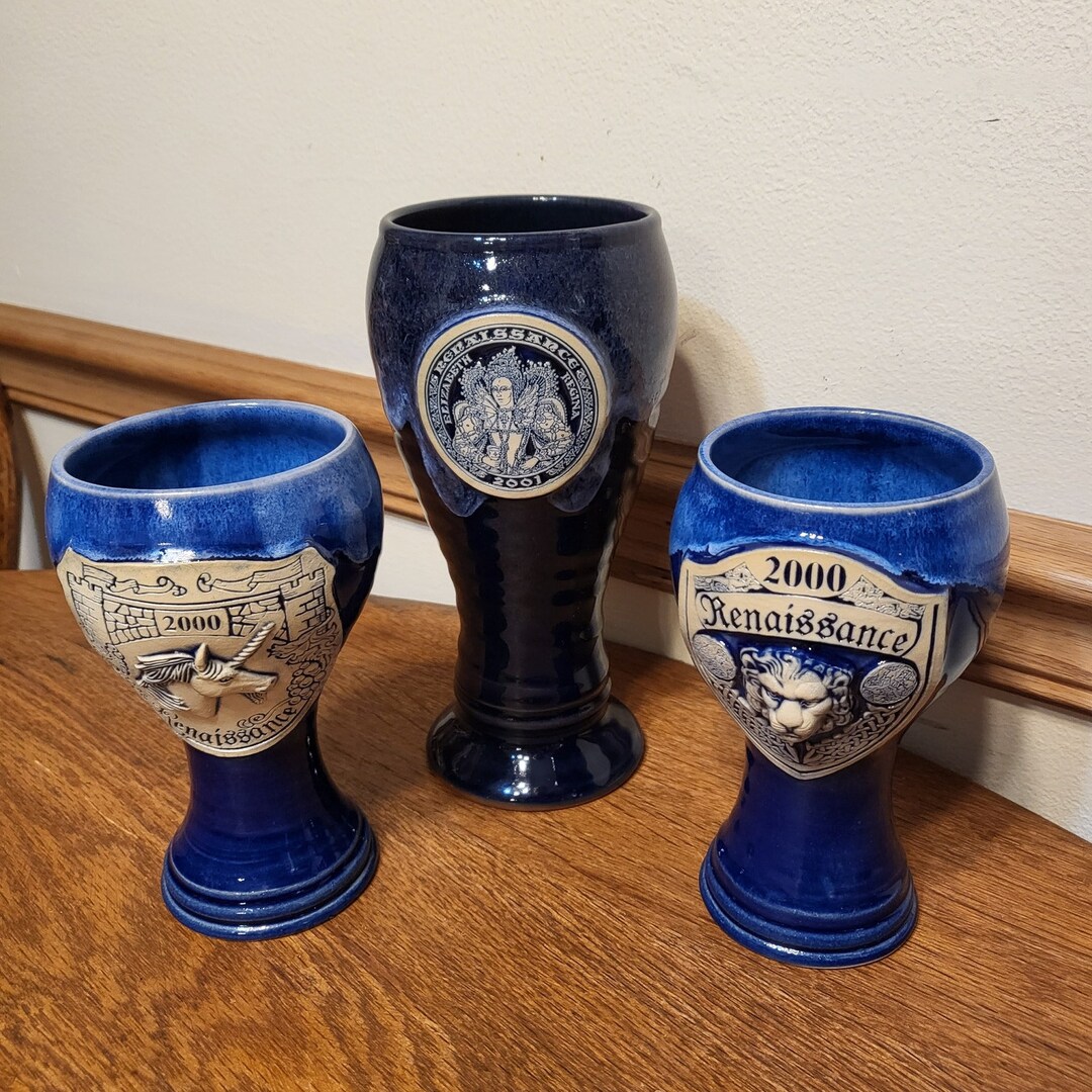 Renaissance Pottery Goblets Elizabeth Regina Unicorn Lion - Etsy