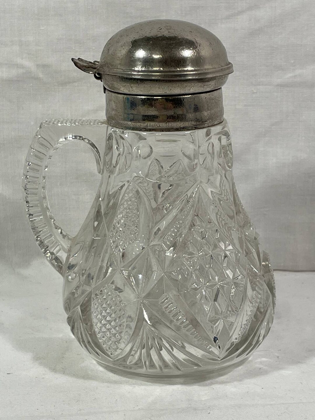 Antique Victorian EAPG Syrup Pitcher With Metal Lid and Spout - Etsy