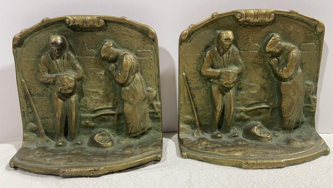 Antique 1920s Cast Iron "the Angelus" Millet's Prayer Bookends Bronze ...