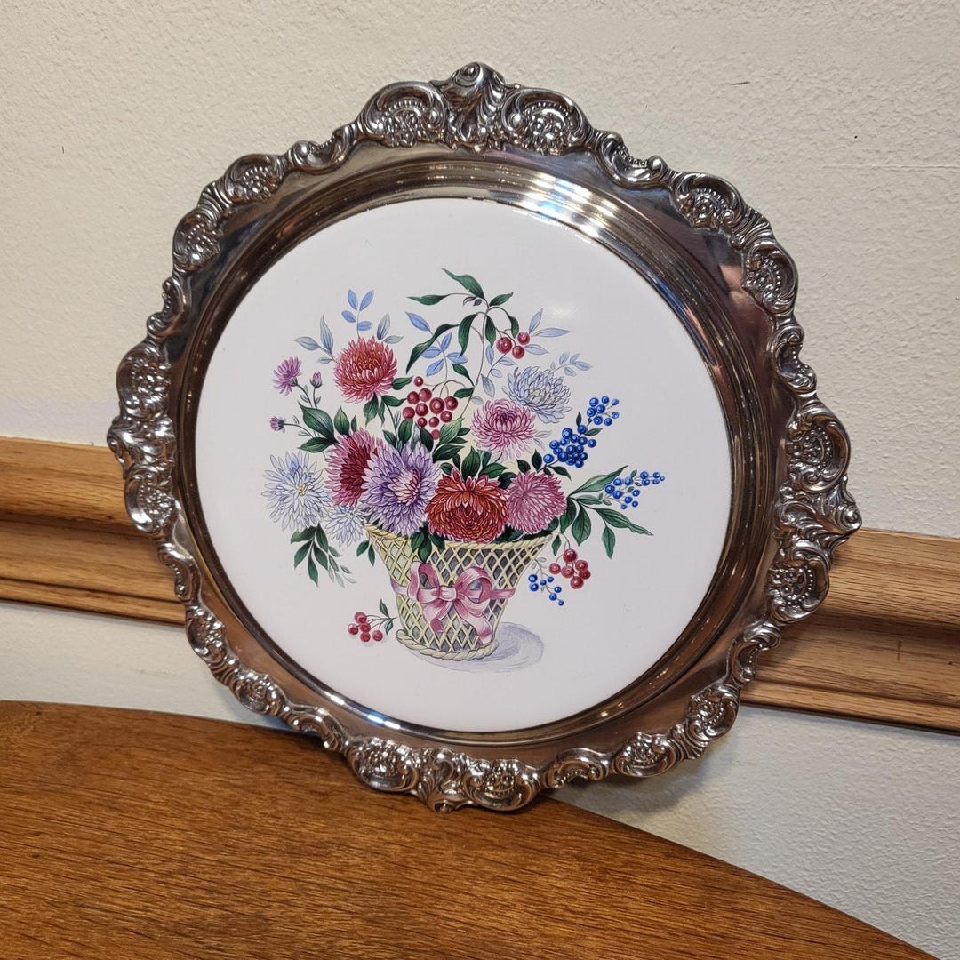 Wallace Baroque Silver Plate Porcelain Tea Tile Trivet Signed - Etsy