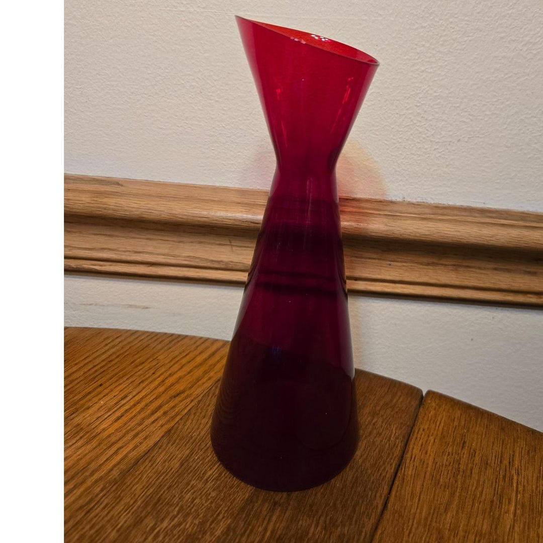 Mid Century Modern Morgantown Adams Slant Vase Candleholder Ruby Red 7 ...
