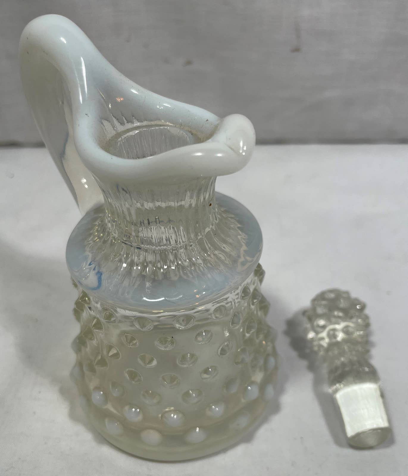 Fenton White French Opalescent Hobnail Moonstone Cruet and Matching ...