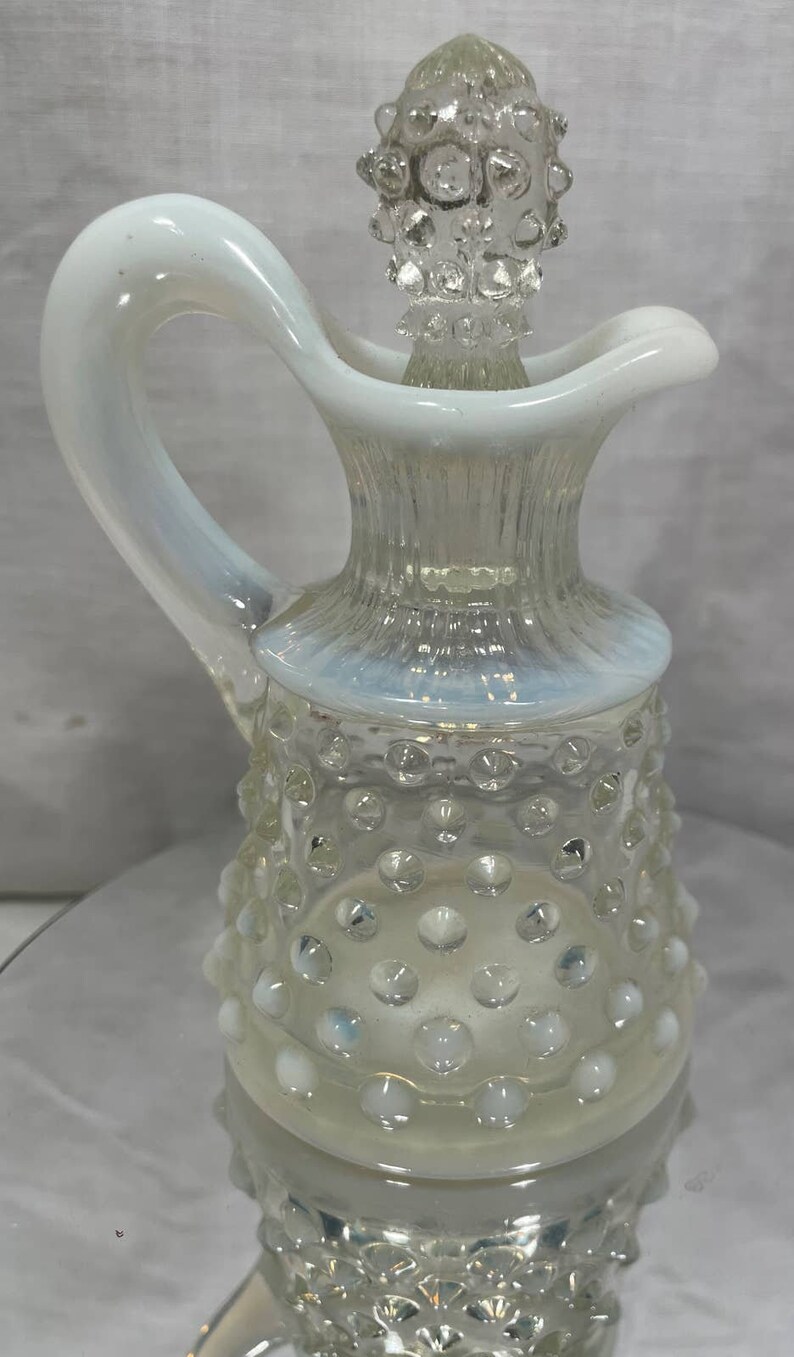 Fenton White French Opalescent Hobnail Moonstone Cruet and Matching ...