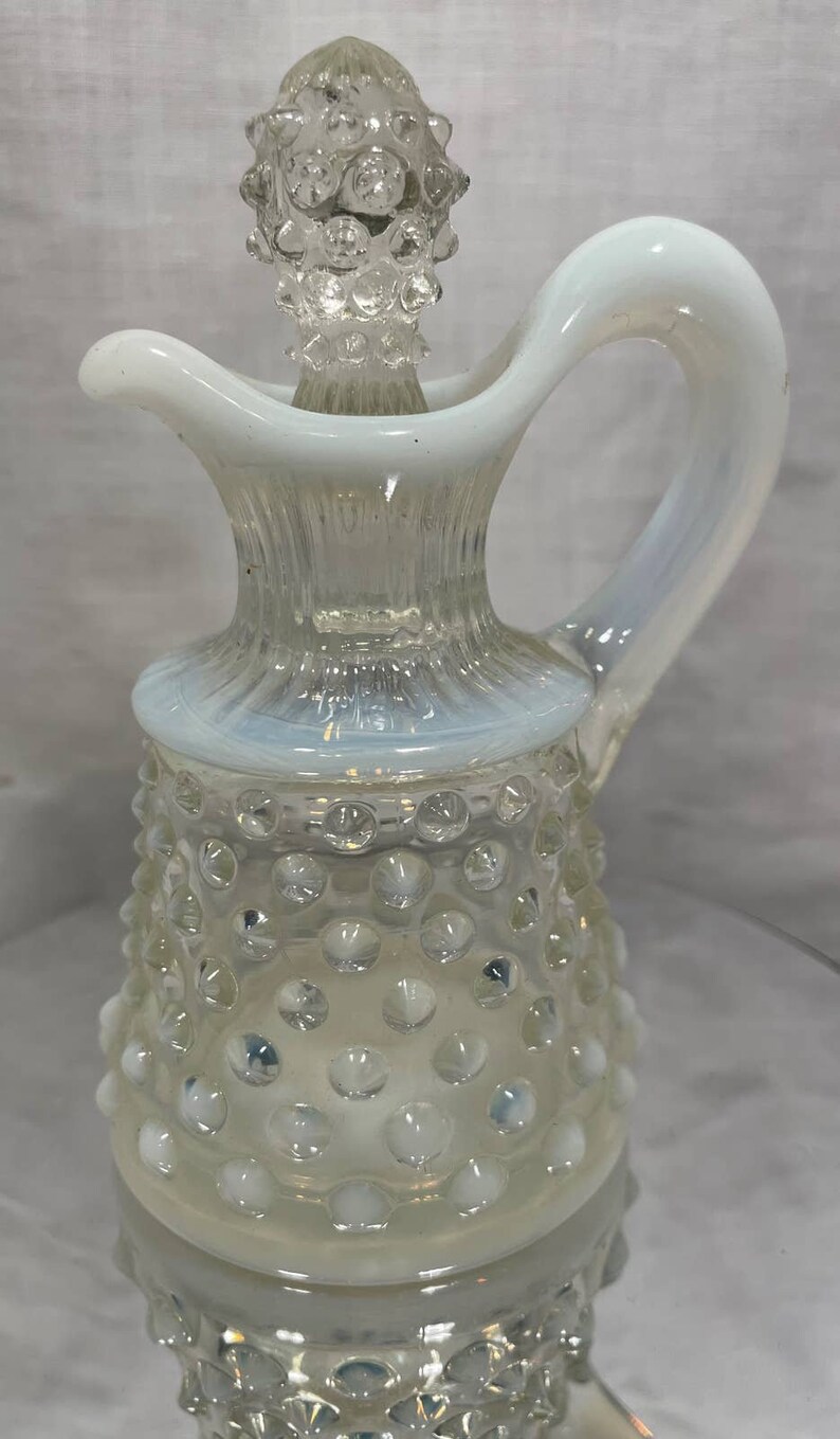 Fenton White French Opalescent Hobnail Moonstone Cruet and Matching ...