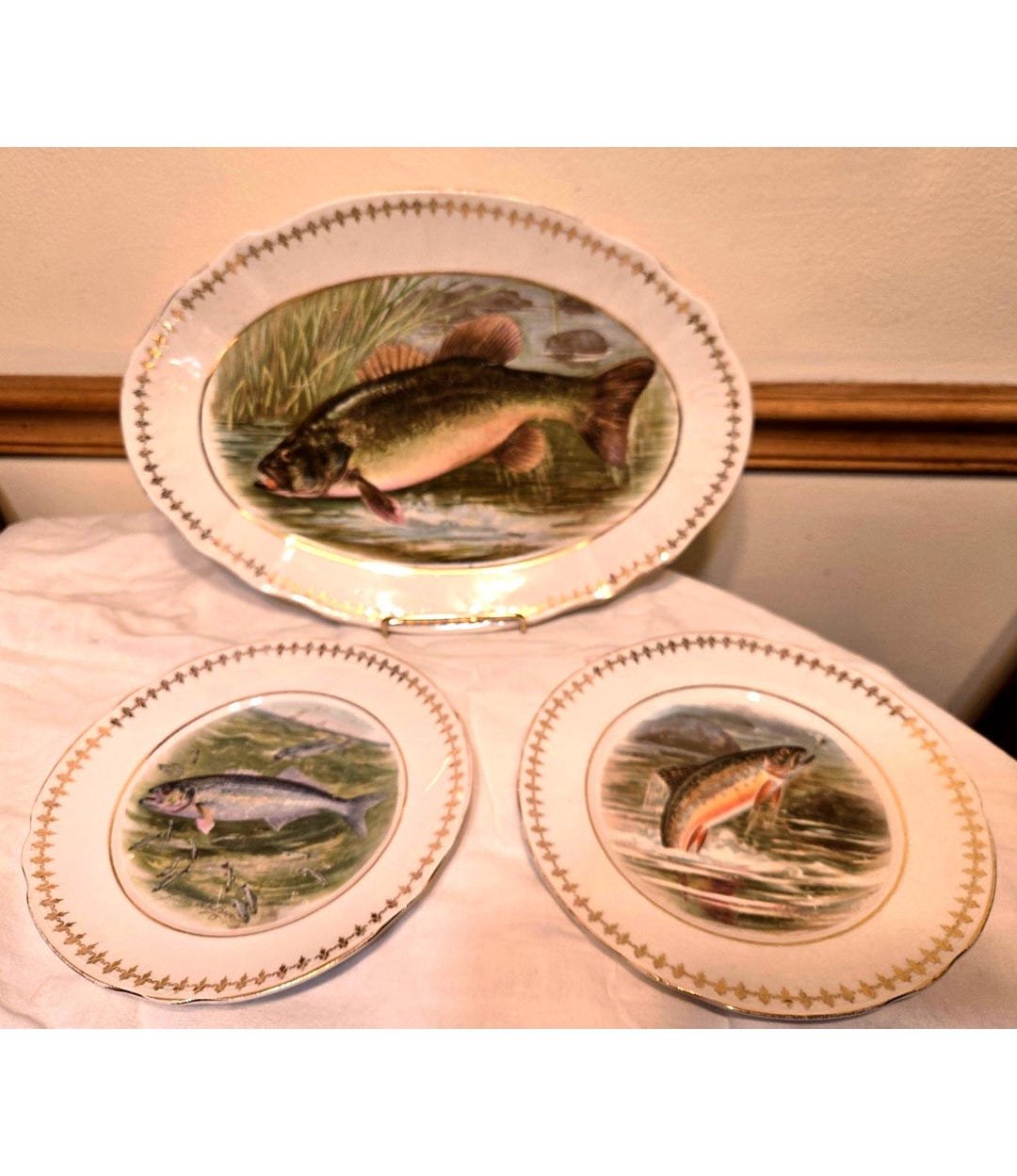 Vntg R.K. Beck Trout Transferware Platter and Plates New Jersey Pottery ...