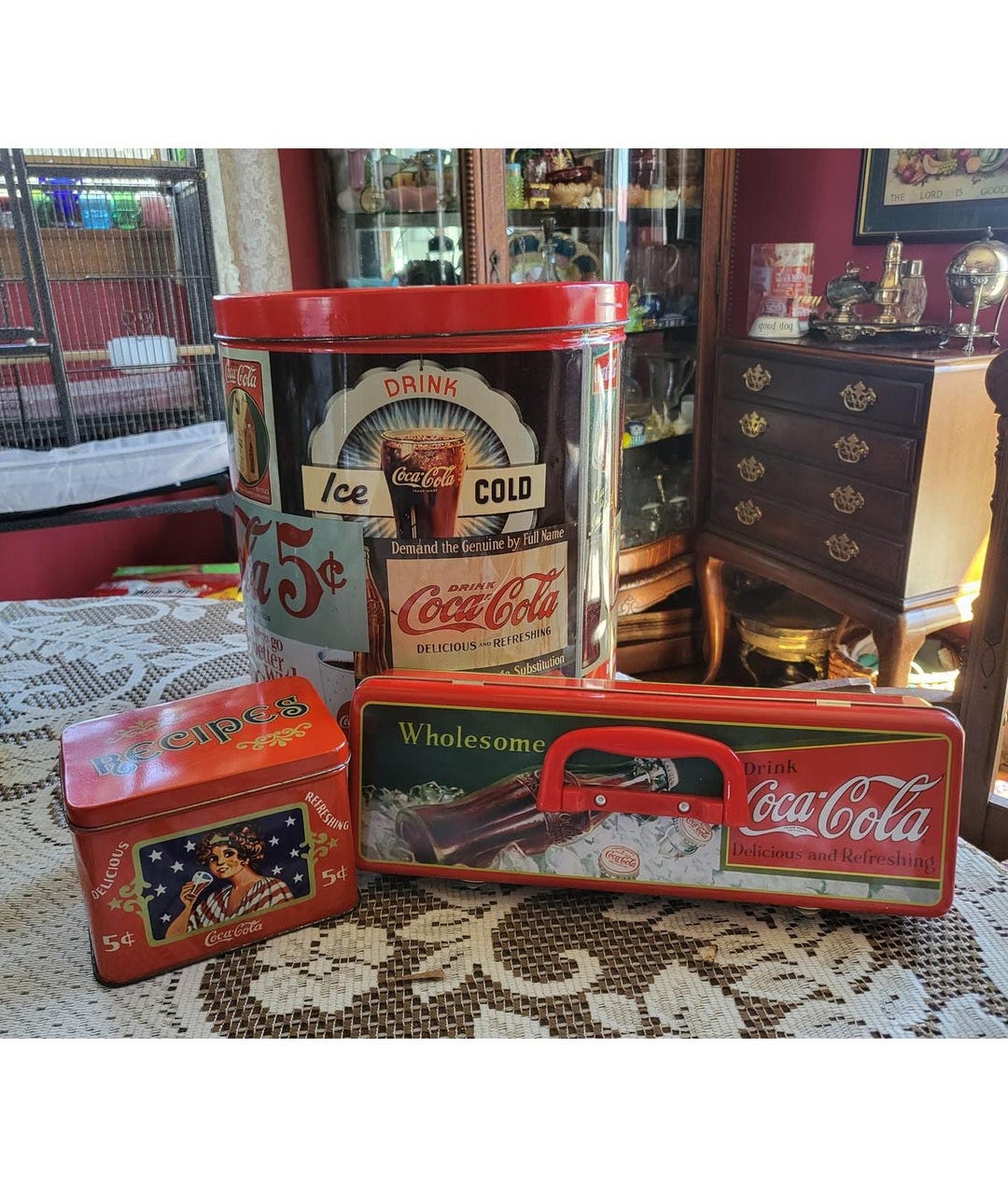 Coca Cola Tin 3 Pc Hndl Box, Recipe Box Round Nostalgic Can - Etsy