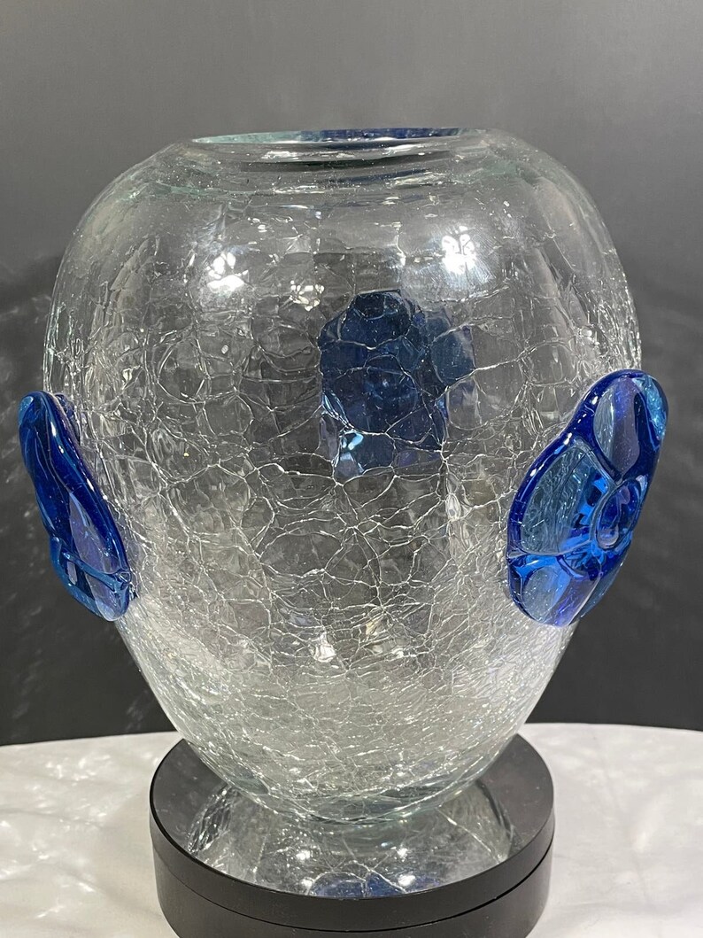 Vintage Blenko Blue Rose Crackled Glass Vase Urn - Etsy