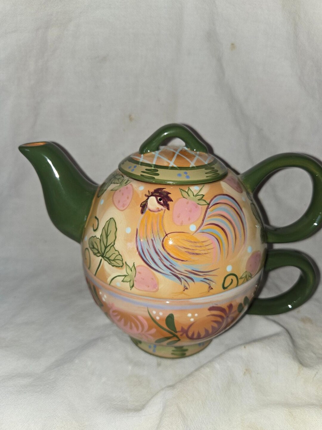 Dana Cullen Tea for One Stacked Rooster Teapot W Cup - Etsy