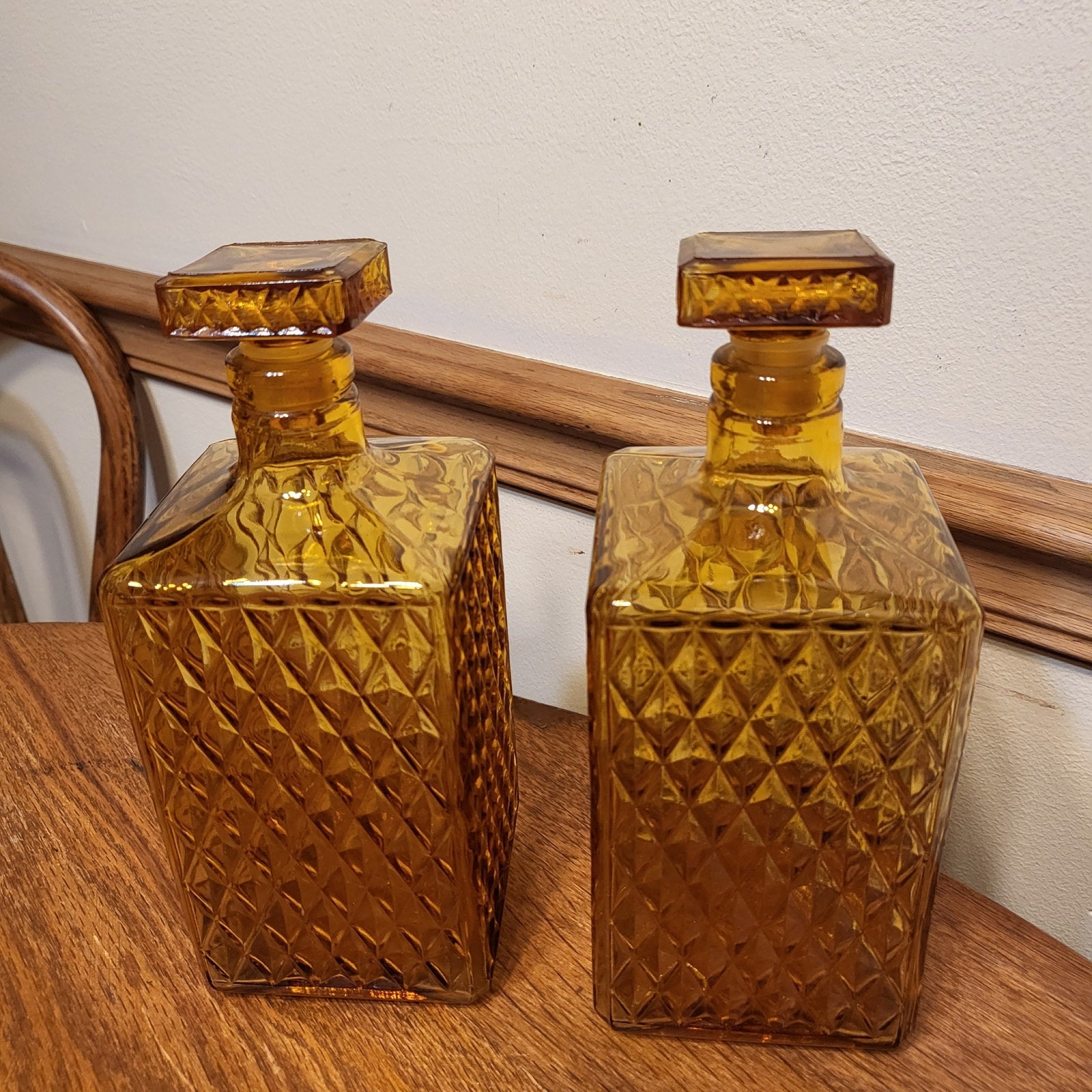 Pr Mid Century Amber Glass Square Decanters - Etsy
