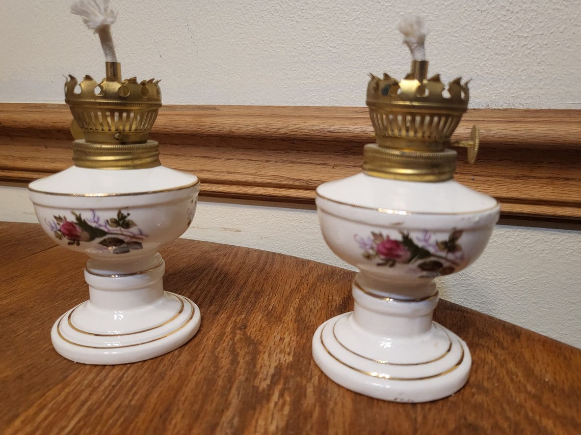 Pr Mini Kerosene Cermaic Rose Lamps W Matching Shades Japan - Etsy