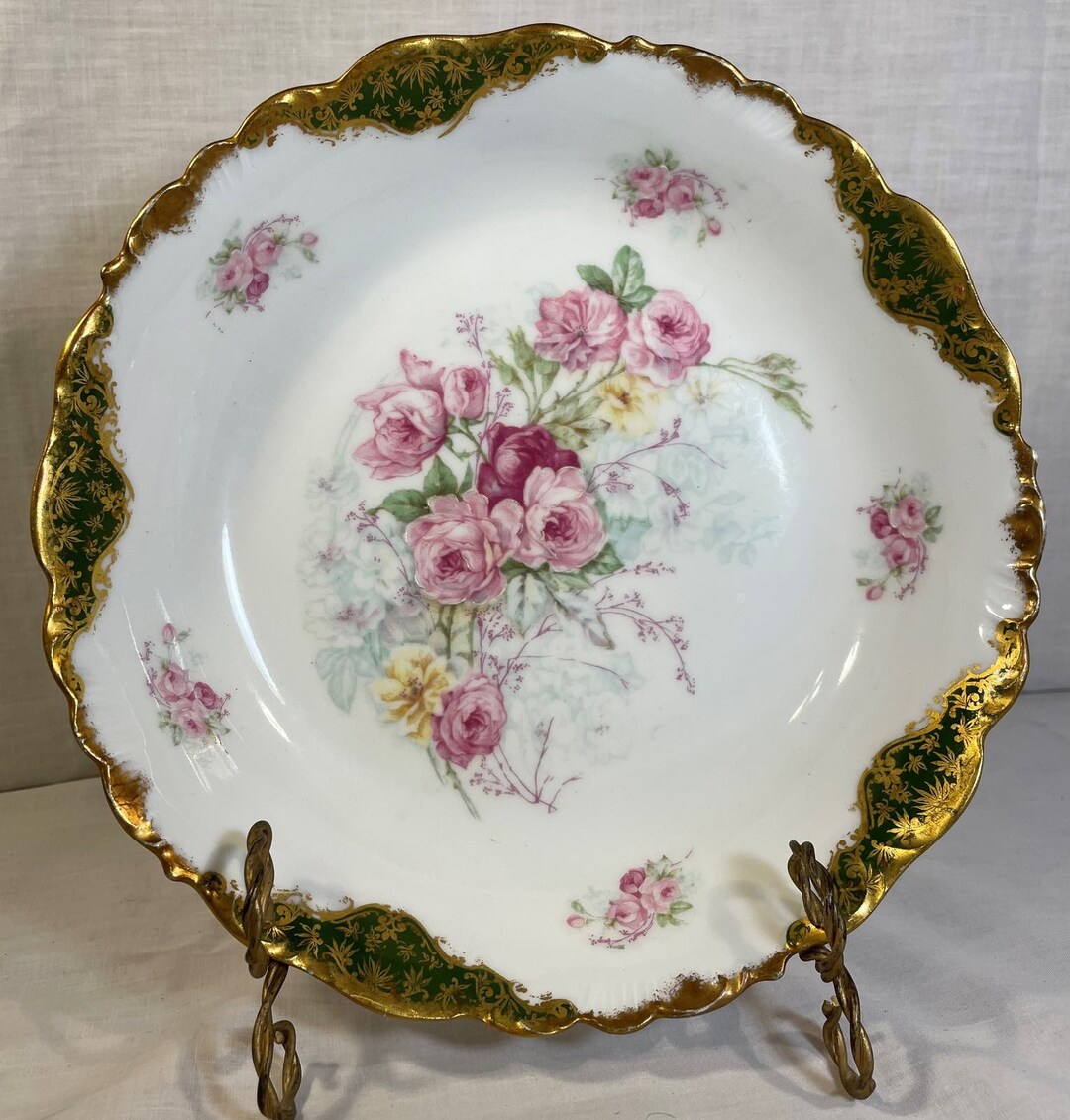 Green / Heavy Gold Elite Works Limoges China Scalloped Edge Bowl Fluffy ...