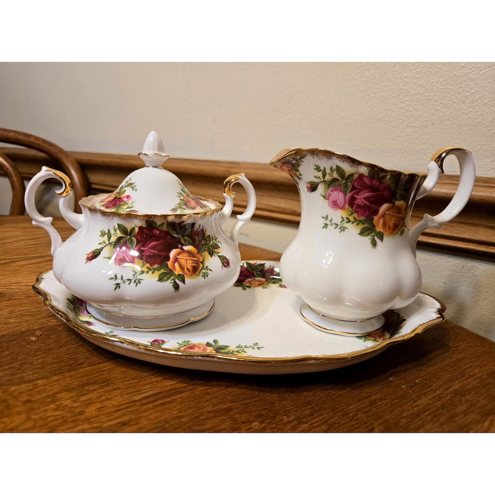 Royal Albert 1962 England Old Country Roses Large Creamer Covered Sugar ...