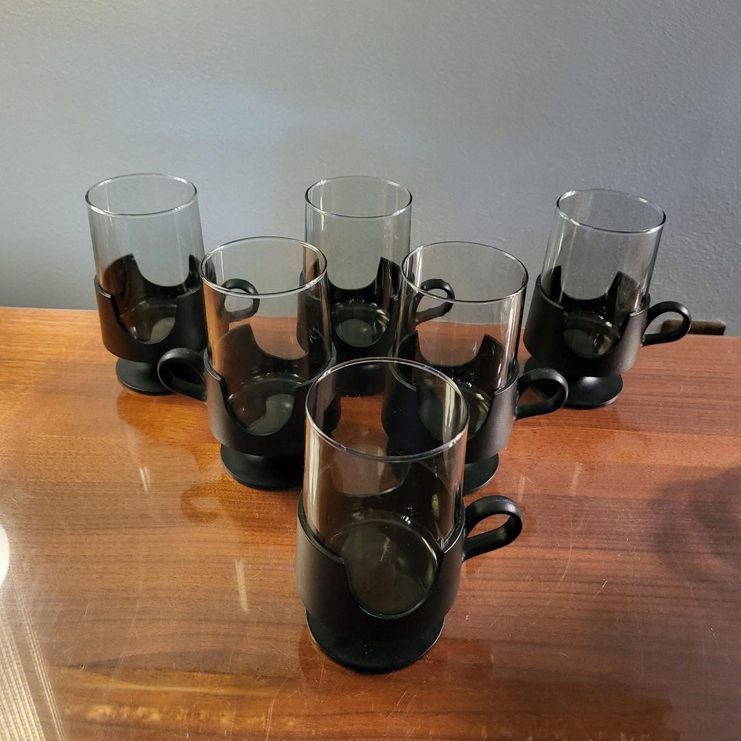 MCM 6 Corning Glas-snap Mugs Black 8 Oz Glass Inserts 8 Oz - Etsy