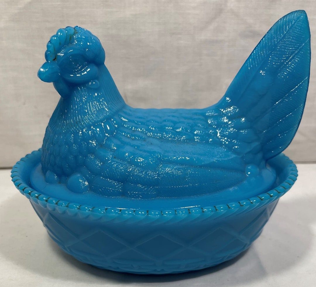 Rare Turquoise Blue Milk Vintage Glass Hen on Nest - Etsy