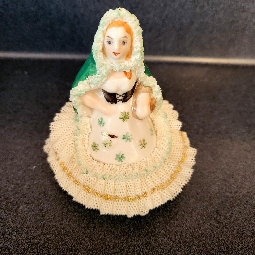 Irish Dresden Lace Figurine, Lady in Green, Colleen Bell - Etsy