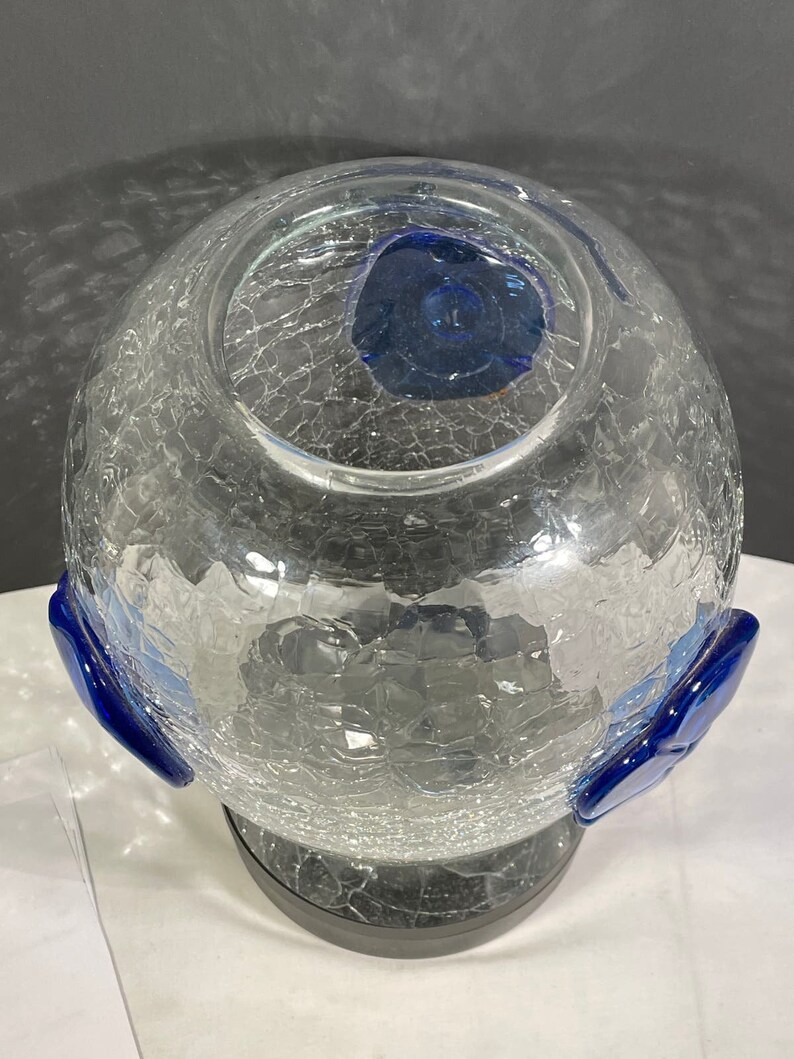 Vintage Blenko Blue Rose Crackled Glass Vase Urn - Etsy