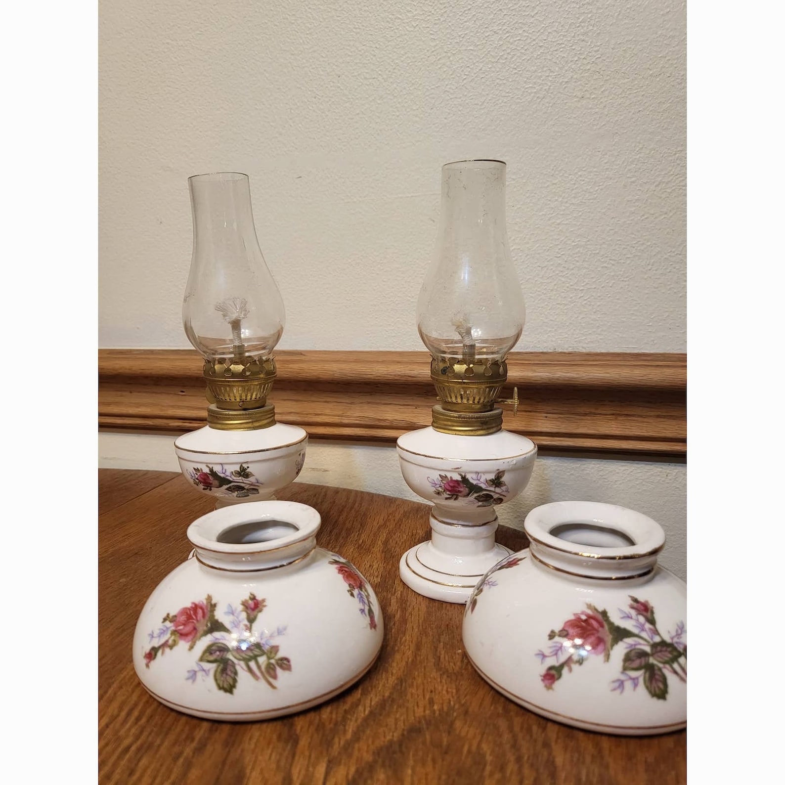 Pr Mini Kerosene Cermaic Rose Lamps W Matching Shades Japan - Etsy