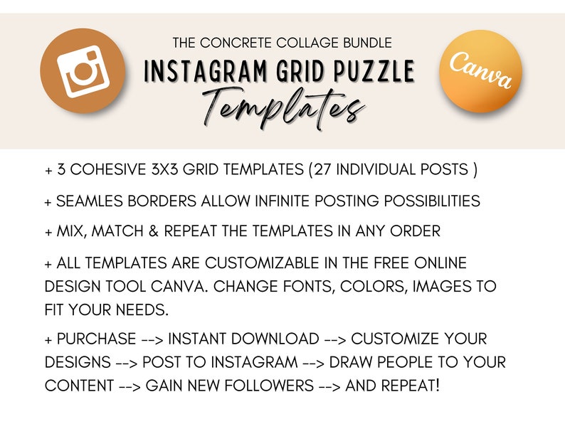 Instagram Grid Puzzle Templates CONCRETE COLLAGE Social Media Branding ...