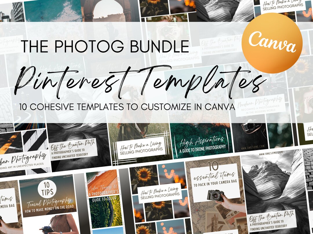 10 Pinterest Pin Template Bundle the Photographer's Bundle Clean Black ...