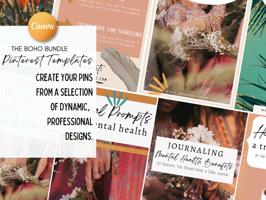 15 Pinterest Pin Templates BOHO BUNDLE Bohemian Design Cohesive ...