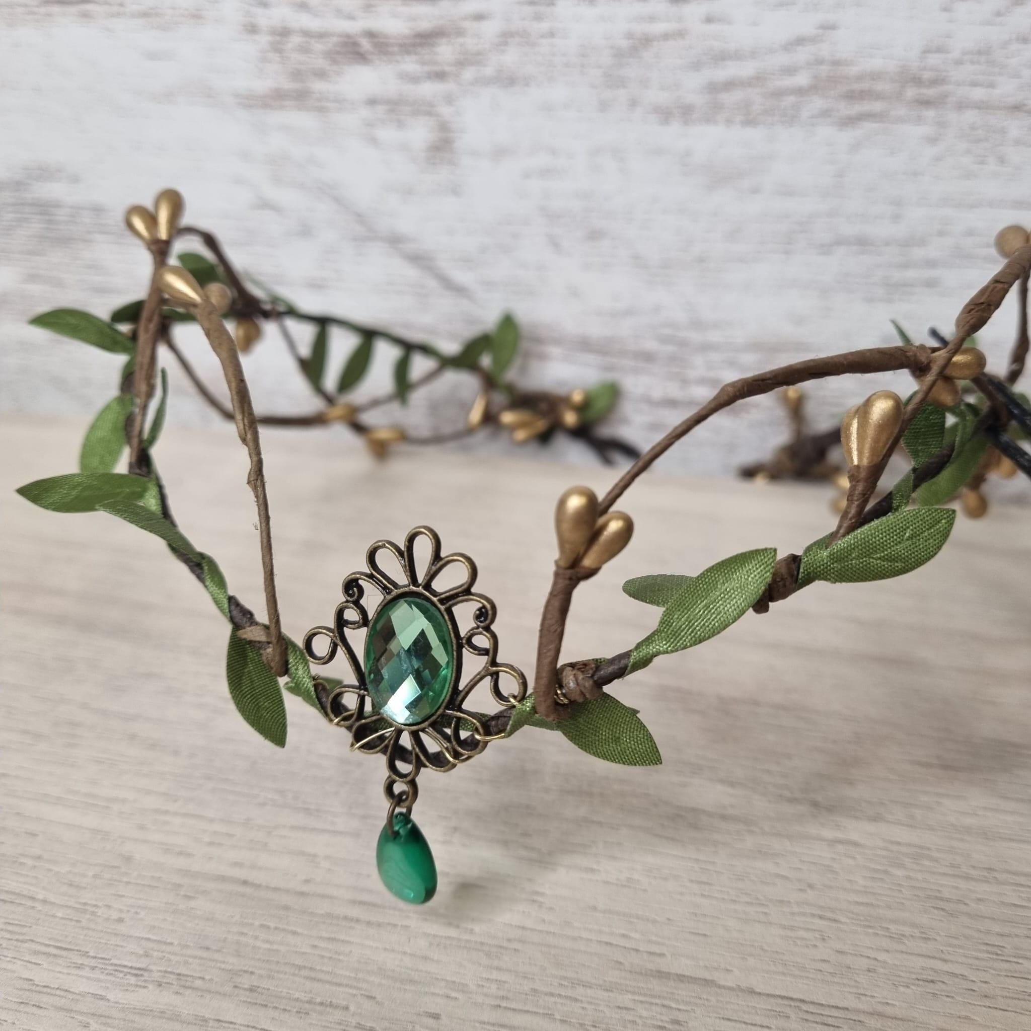 Elven Tiara Made in Branches, Gems and Teardrop - Fantasy Medieval ...