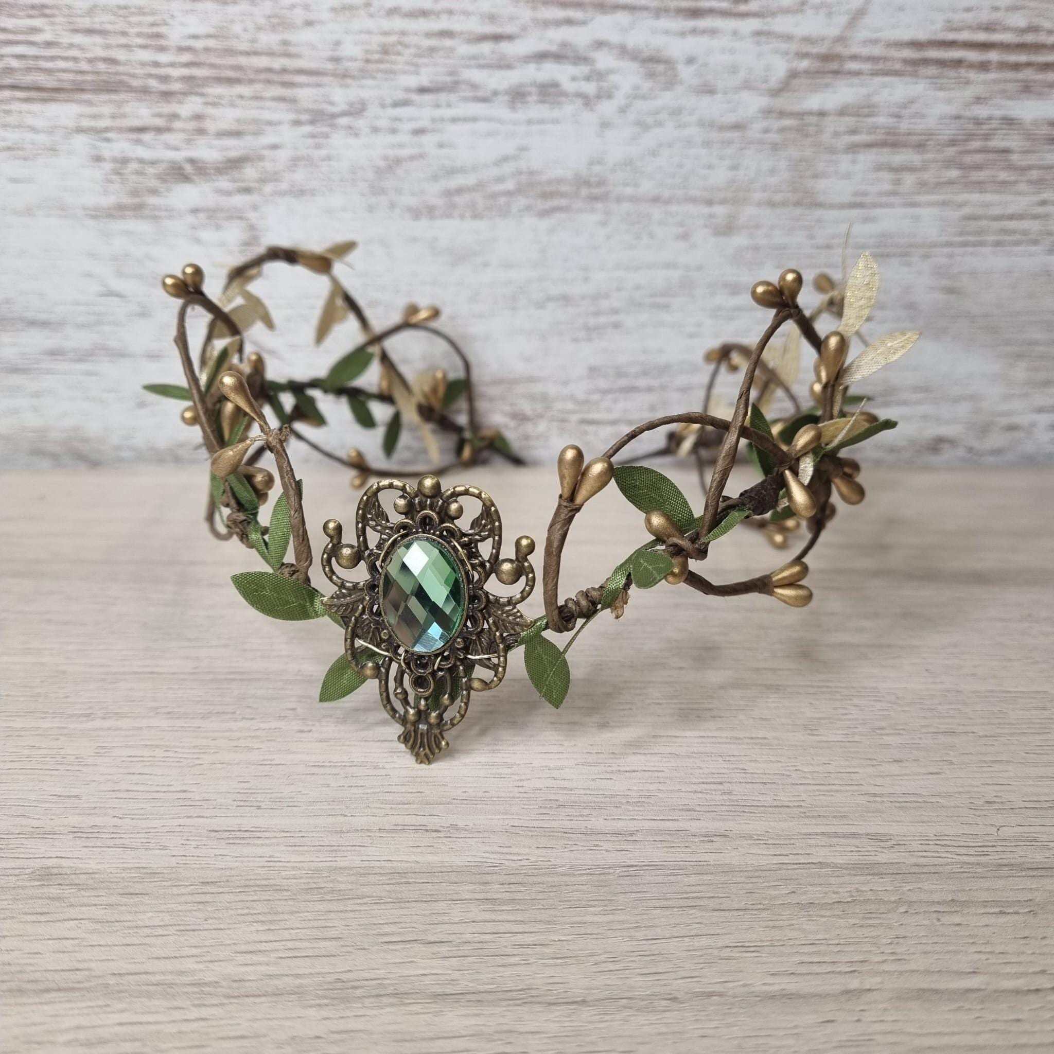 Elven Branch Tiara With Green Center Stone – Druid, Folk, and Celtic ...