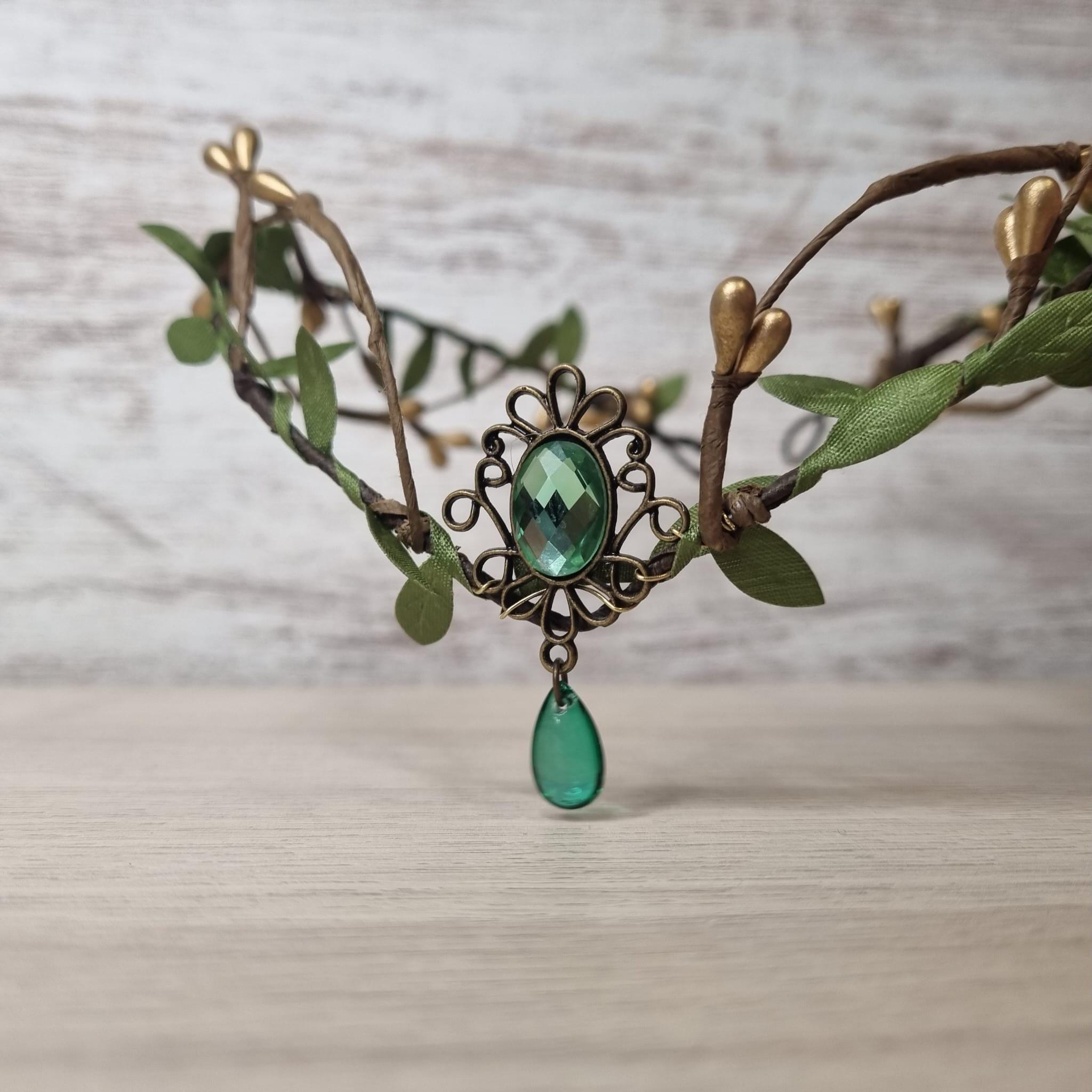 Elven Tiara Made in Branches, Gems and Teardrop - Fantasy Medieval ...
