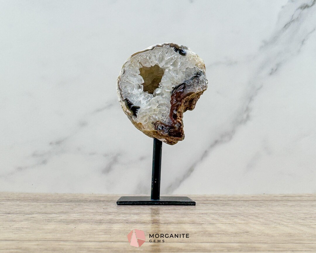 Moon Sliced Geode on Metal Stand: Polished Crystal Decor - Etsy