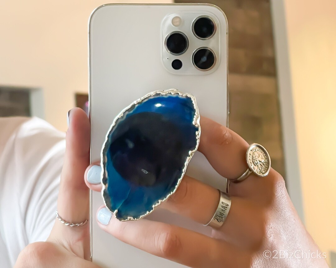 Silver Plated Agate Phone Grip Crystal Phone Stand Crystal Phone Charm ...