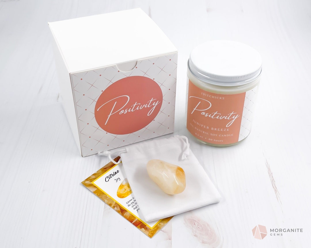 Positivity Candle for Self Care Kit - Mental Health Gift With Crystal ...