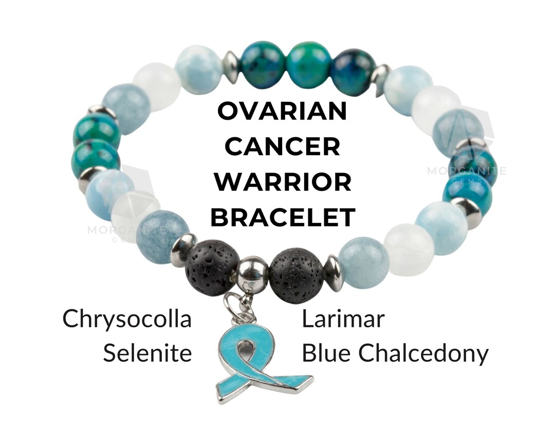 Ovarian Cancer Awareness Bracelet: Larimar, Chalcedony & Lava Rock ...