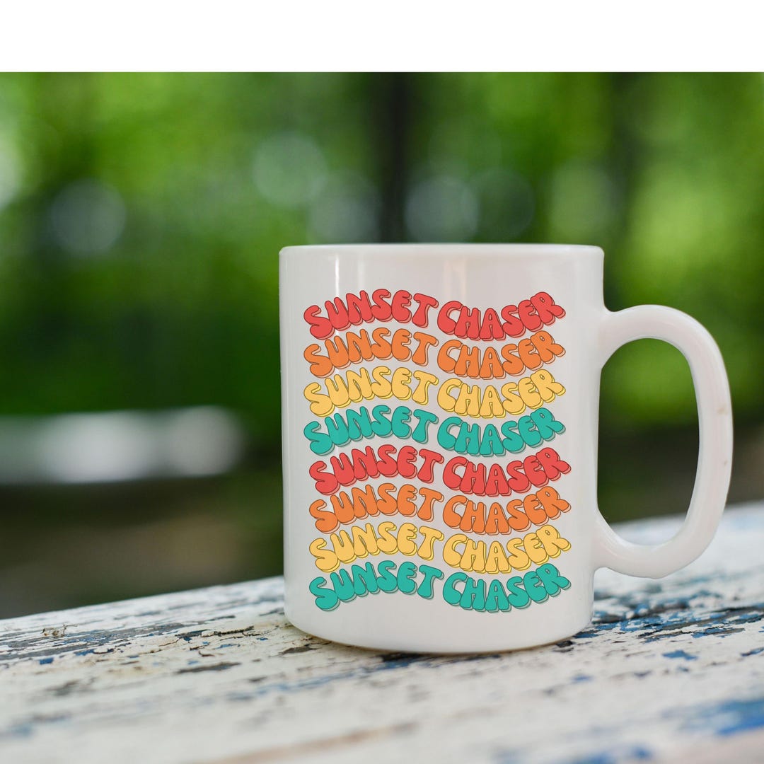 Sunset Chaser Retro Mug - Colorful Vintage Coffee Mug - Boho Sunrise ...