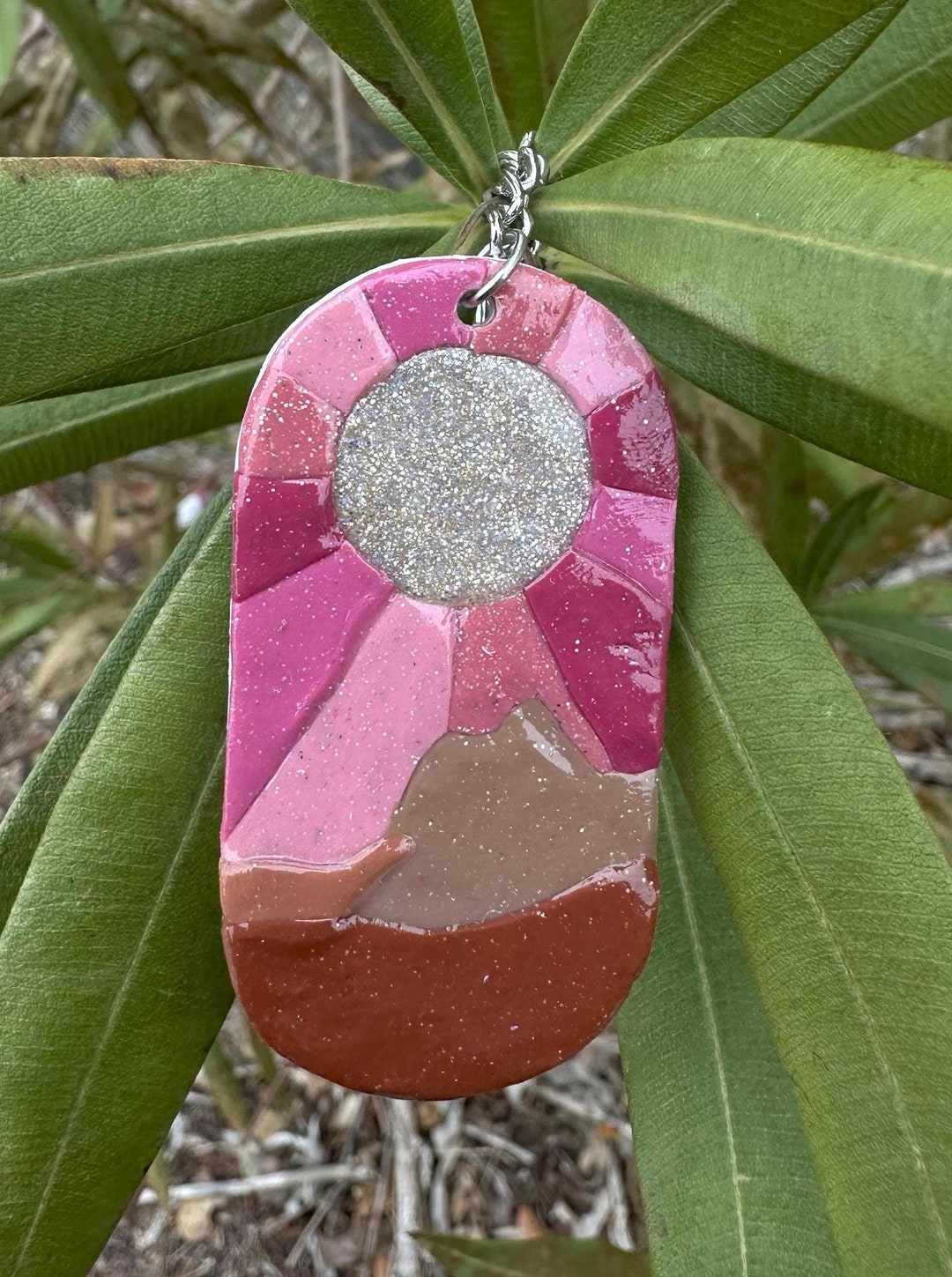 Handmade Pink Desert Sunset Keychain: Glitter Polymer Clay Accessory - Etsy
