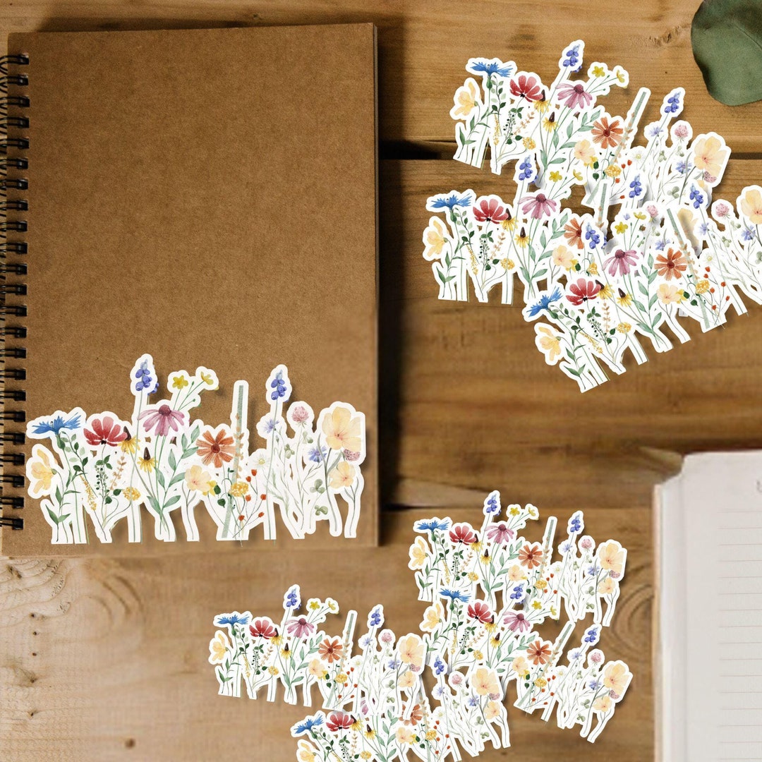 Wildflower Garden Sticker - Fine Line Floral Sticker - Boho Nature ...