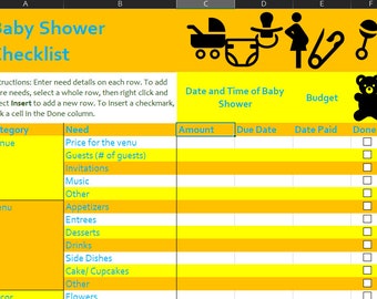 Baby Shower Excel Checklist - Etsy